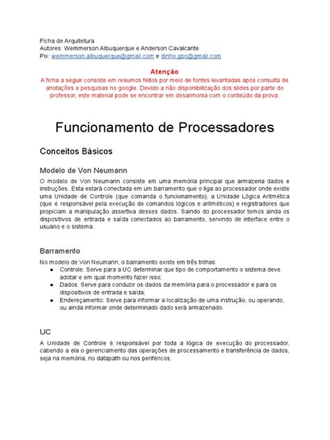 Funcionamento De Processadores Pdf Microprocessador Linguagem