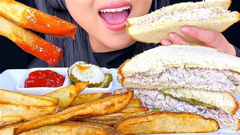Asmr Tuna Sandwich And Fries Mukbang Eating Sounds Asmr Phan Youtube