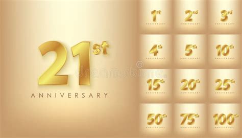 Realistic Golden Anniversary Premium Set Vector Design Stock Vector