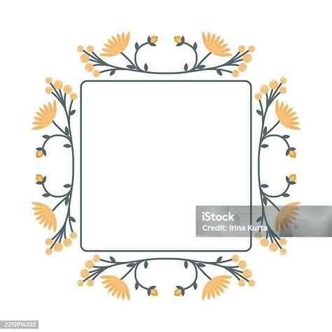 꽃 벡터 사각형 프레임 노란색 꽃과 열매 흰색 배경에 있습니다 봄과 여름 배경 인사말 카드에 적합합니다 꽃 식물에 대한 스톡 벡터 아트 및 기타 이미지 Istock
