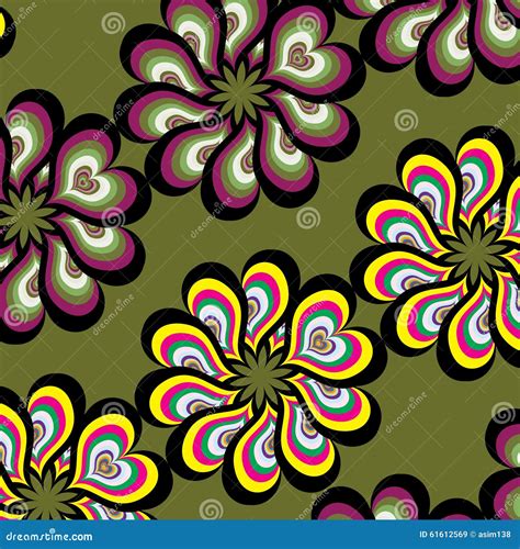 Seamless Floral Sixties Style Vintage Multicolor Pattern Stock Vector
