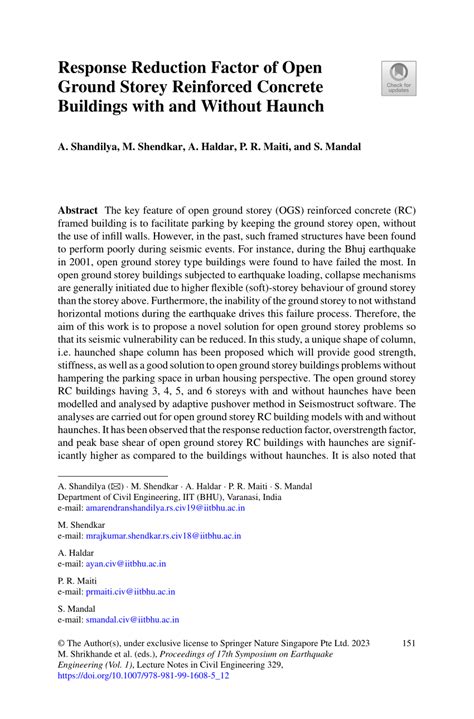 Pdf Response Reduction Factor Of Open Ground Storey Reinforced Concrete Buildings With And