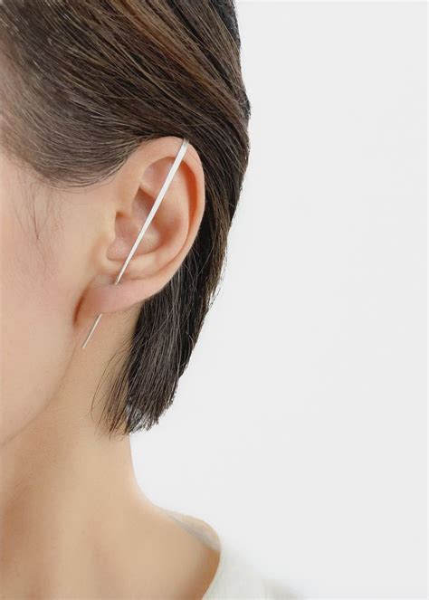 Bar Ear Pin Sterling Ear Cuff Gold Bar Ear Pin Bar Earrings Silver