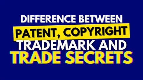 Difference Between Patent Copyright Trademark And Trade Secrets Youtube