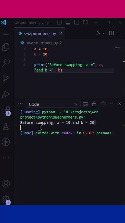 how to swap two numbers in python shorts python coding