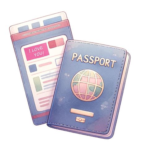 Cute Passport And Ticket Watercolor Illustrationai Generate Stock