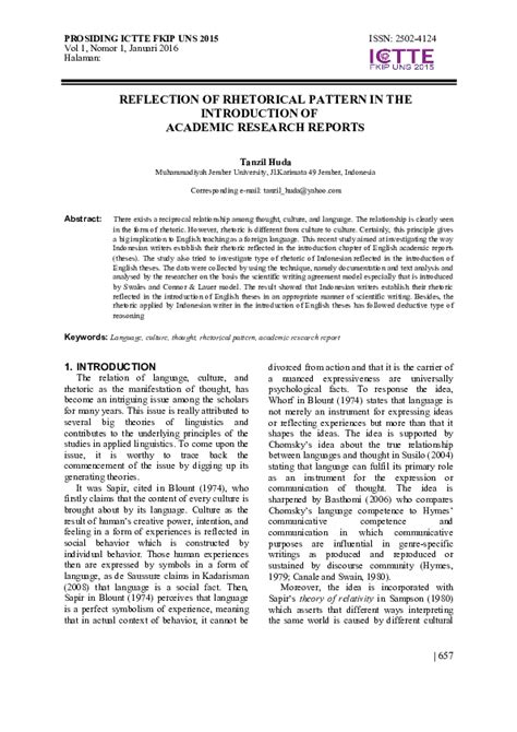 Pdf Reflection Of Rhetorical Pattern In The Introduction Of Academic Research Reports