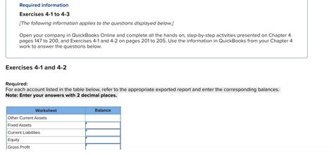 Required Information Exercises 4 1 To 4 3 The Chegg