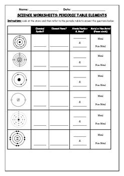 Science Worksheet And Quiz Periodic Table Elements Chemical Elements