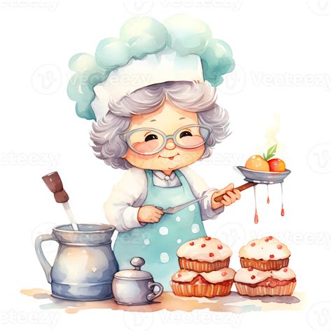 Ai Generiert Süß Oma Koch Aquarell Clip Art Illustration 34899069 Png