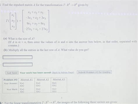 solved find the standard matrix a for the transformation
