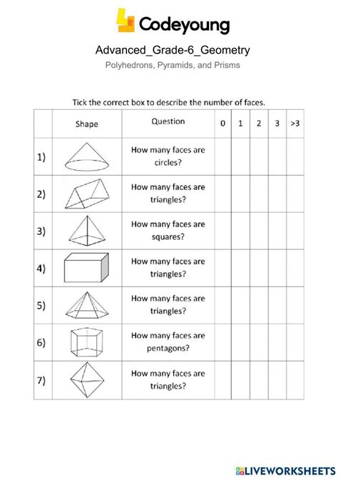 Polyhedrons Pyramids And Prisms Advanced Worksheet Live Worksheets