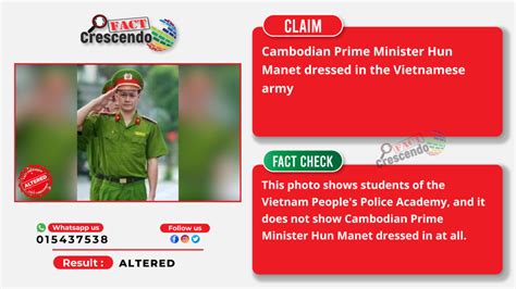 Photo Depicting Hun Manet Dressed In The Vietnamese Army Altered Fact