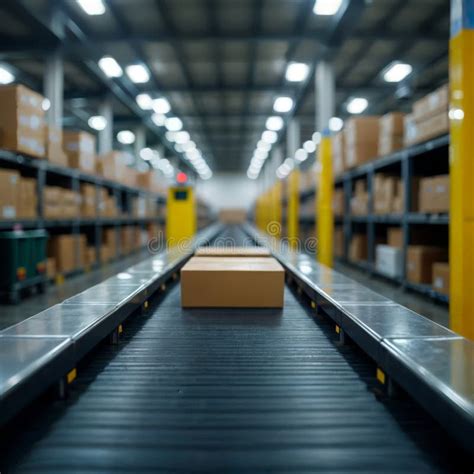Warehouse Conveyor With Cardboard Boxes Generative Ai Stock Illustration Illustration Of