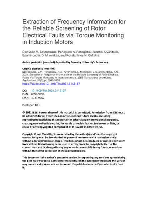 Pdf Extraction Of Frequency Information For The Reliable Screening Of Rotor Electrical Faults