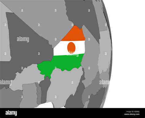 Niger On Gray Political Globe With Embedded Flag 3d Illustration Stock