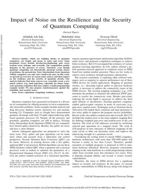 Impact Of Noise On The Resilience And The Security Pdf Quantum