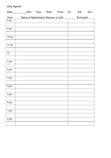 Daily Agenda Template Printable Pdf Download