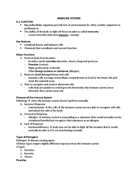 Immune Sytem Immune System 6 Function Big Multicellular Organisms