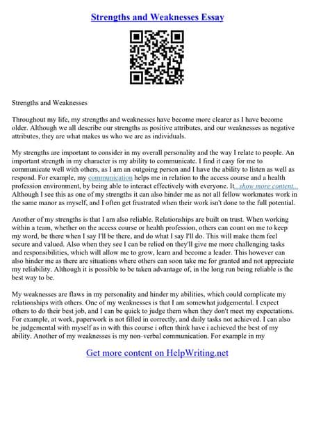 My Strengths And Weaknesses Essay Pdf