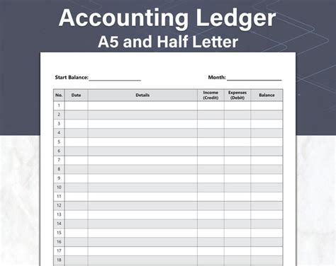 Accounting Ledger And General Ledger Sheet Income And Expense And Money Tracker Columnar Paper