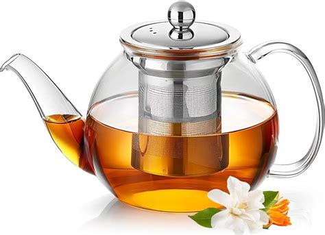 Long Mouth Glass Teapot 34oz1000ml With Removable Loose