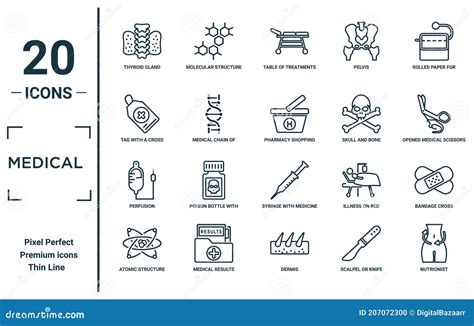 Medical Linear Icon Set Includes Thin Line Thyroid Gland Tag With A