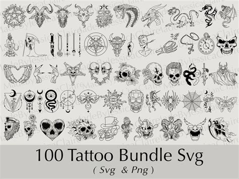 100 Tattoo Designs Svg Bundle Skulls And Doodles Svg And Png Etsy