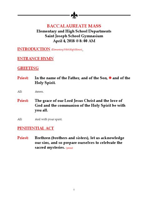 Elementary And High School Graduation Mass Pdf Eucharist Mass