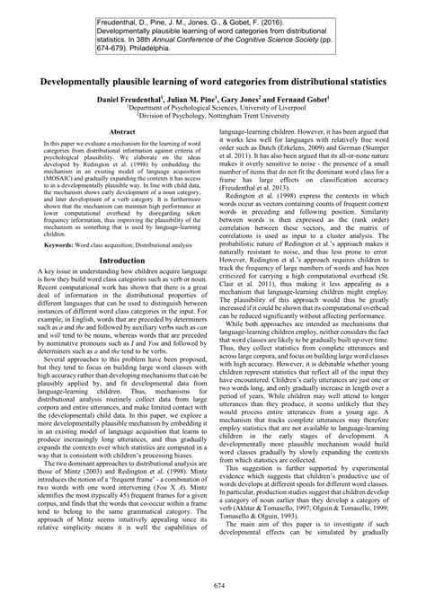 Pdf Developmentally Plausible Learning Of Word Categories From Distributional Statistics