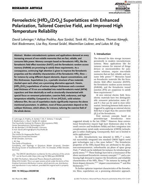 Pdf Ferroelectric [hfo2 Zro2] Superlattices With Enhanced Polarization Tailored Coercive