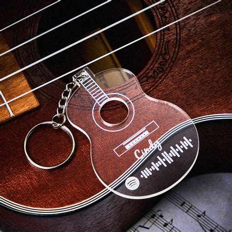 Personalized Guitar Shaped Spotify Music Keychain Engraved Scannable Code Key Ring For Music