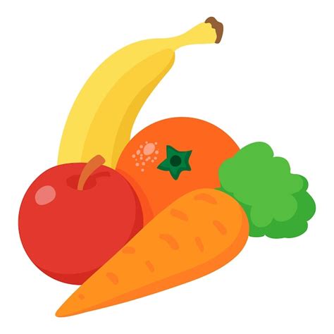 Icono De Comida Saludable Vector Isométrico Manzana Roja Fresca Plátano Naranja Y Zanahoria