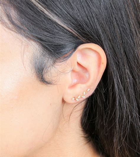 Olive Leaf Ear Climbers Ear Crawlers Ear Climber Earrings Etsy