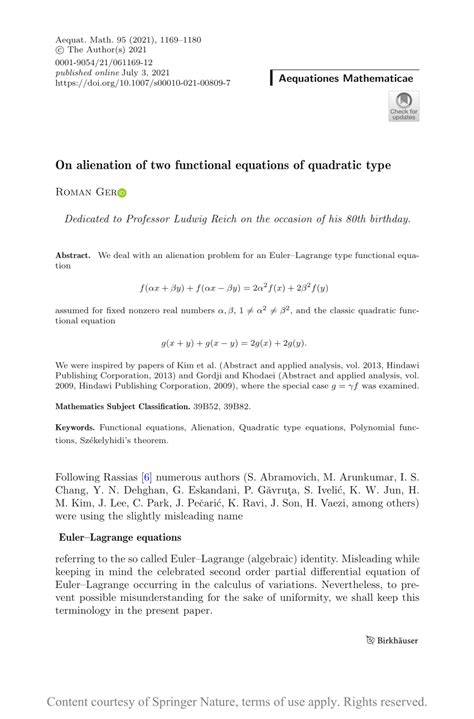 Pdf On Alienation Of Two Functional Equations Of Quadratic Type