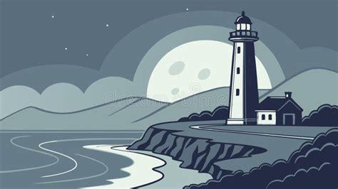 Lighthouse At Night Sea Nautical Beacon Coastal Safety Vector Design Generative Ai Stock
