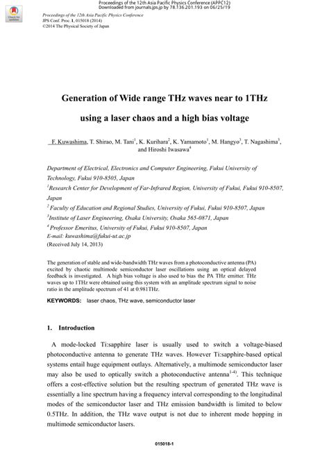 Pdf Generation Of Wide Range Thz Waves Near To 1 Thz Using A Laser