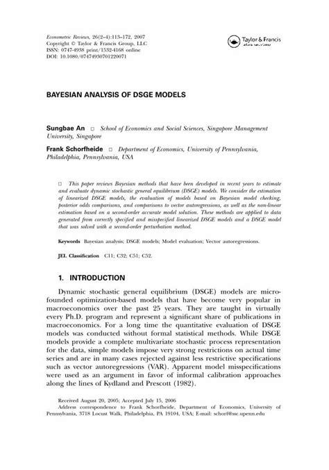 Pdf Bayesian Analysis Of Dsge Models Social Sciences Computing
