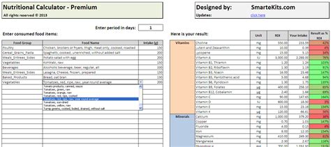 Nutrition Calculator In Excel