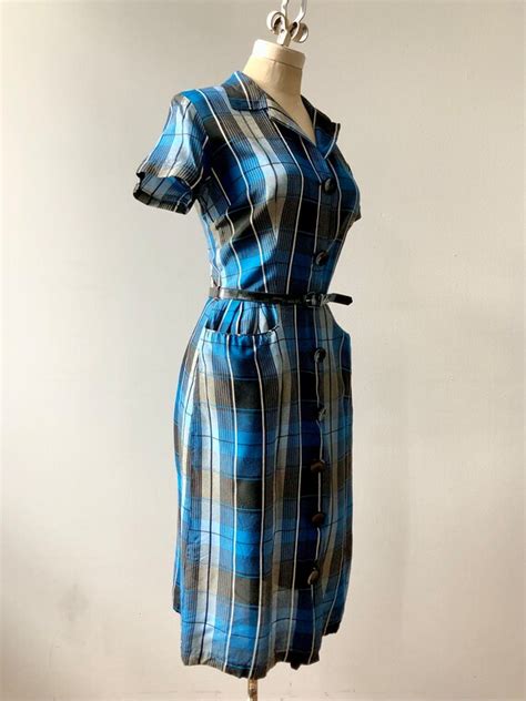 Vintage 1940s Plaid Shirtwaist Dress Gem