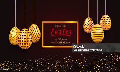 프레임과 골드 화려한 거는 계란 부활절 판매 배너 템플릿 축 하 쇼핑 할인 및 프로 모션에 대 한 배경 디자인 벡터 일러스트 레이 션 0명에 대한 스톡 벡터 아트 및 기타