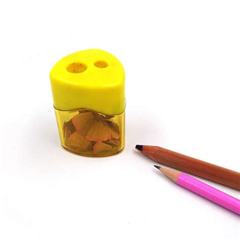 Double Hole Pencil Sharpener Triangular Shaped Pencil Sharpener With Cover And Receptacle