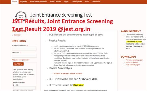 JSET Joint Entrance Screening Test Physics TCS Results Answer Keys Fees Eligibility