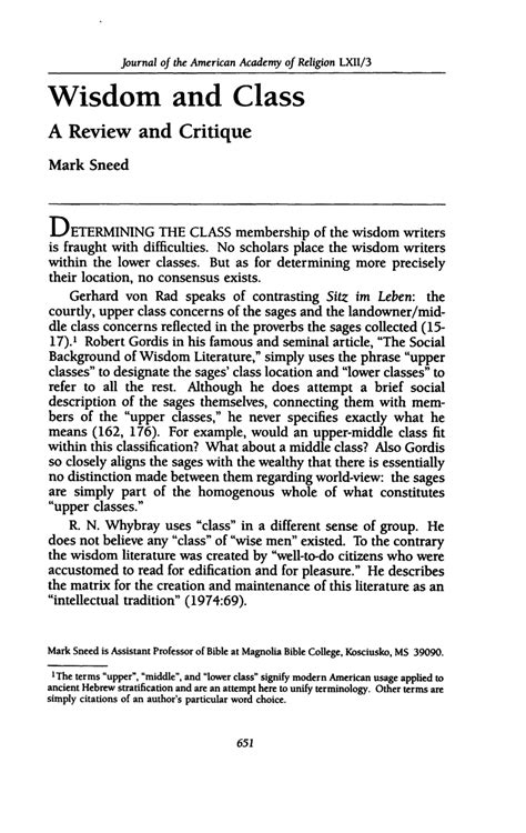 Pdf Wisdom And Class A Review And Critique