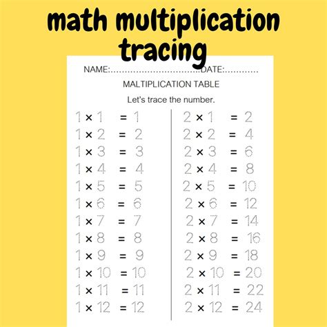 Math Multiplication Tracing Number Practice Sheet Printable Etsy