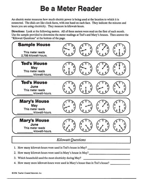 Electric Meter Reading Worksheet
