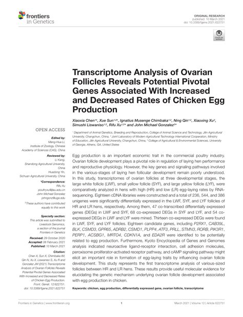 Pdf Transcriptome Analysis Of Ovarian Follicles Reveals Potential