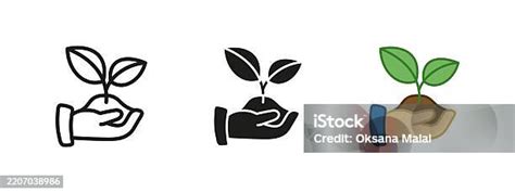 손에 식물 아이콘입니다 성장과 양육 벡터 그림 환경 보호 지속 가능성 및 생태 학적 책임의 상징 농업 보존 및 녹색 지구 개념 검은색에 대한 스톡 벡터 아트 및 기타 이미지