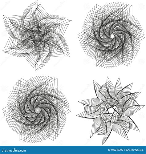 Set Of Spirograph Elements Collection Of Abstract Shapes For Design