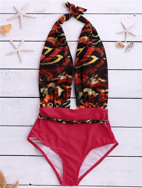 44 OFF Fashionable Halter Printed Backless Spliced Women S Swimwear